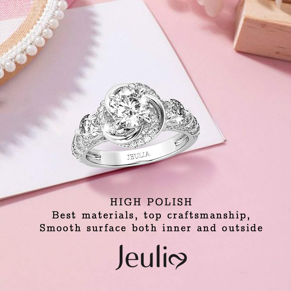 Jeulia Women's Wedding Rings Sterling Silver Promise Eternity Band Princess Cut Cubic Zirconia Wedding Engagement Anniversary Promise Floral Halo Rings Bridal Sets (7.0(U.S))