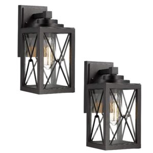 emliviar porch lights 2 pack, black outdoor wall lanterns sconces with clear glass shade, 0387bk-2pk