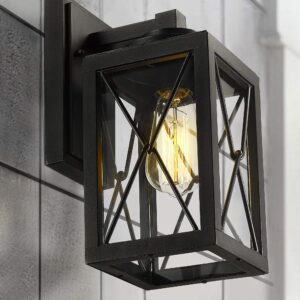 Emliviar Porch Lights 2 Pack, Black Outdoor Wall Lanterns Sconces with Clear Glass Shade, 0387BK-2PK