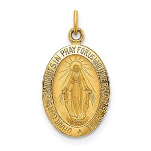 diamond2deal 14k yellow gold satin small oval miraculous medal fine jewelry for women (l- 19.5 mm w- 10.5 mm)