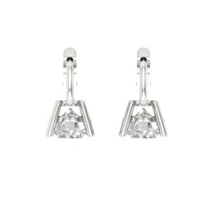 Clara Pucci 1.0 ct Round Cut Conflict Free Solitaire White Lab Created Sapphire Designer Lever back Drop Dangle Earrings 14k White Gold