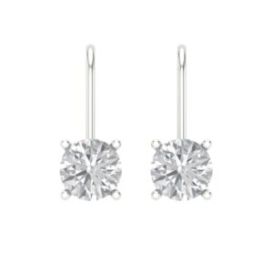 Clara Pucci 1.0 ct Round Cut Conflict Free Solitaire White Lab Created Sapphire Designer Lever back Drop Dangle Earrings 14k White Gold