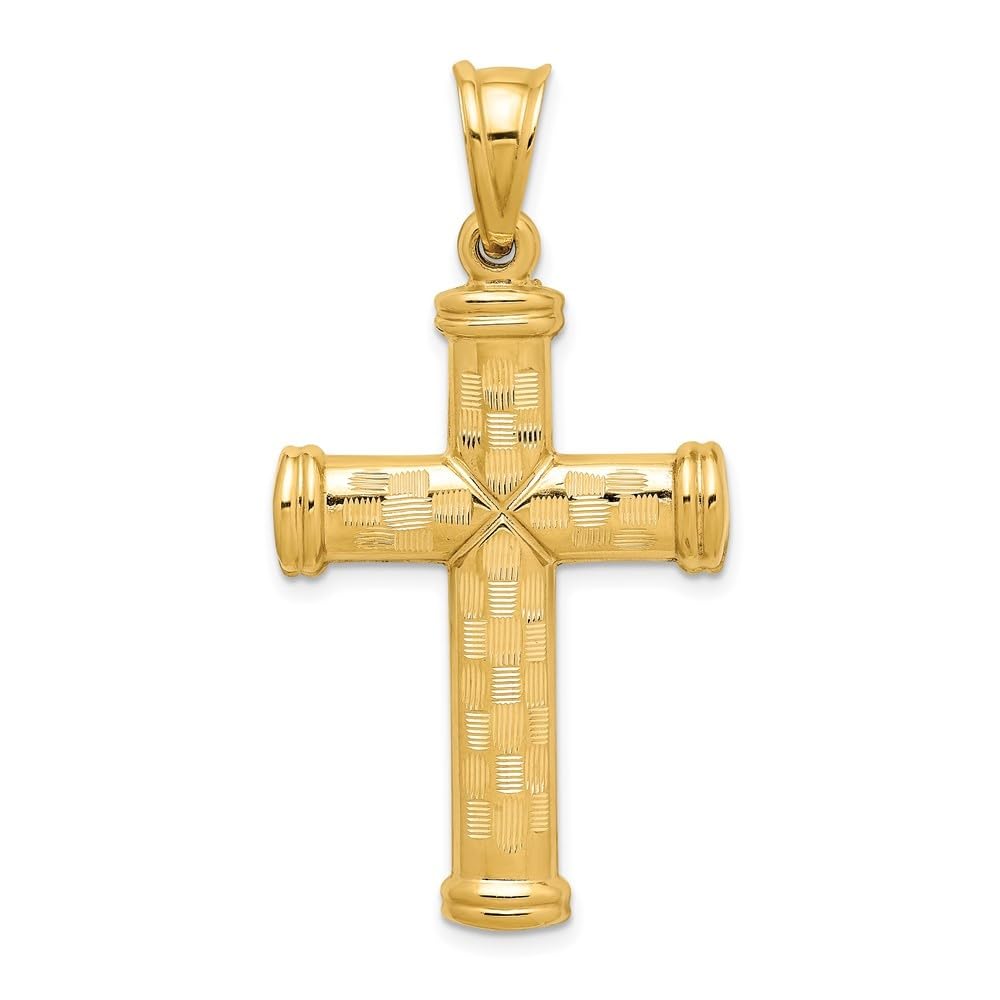 Diamond2Deal 14K Yellow Gold Hollow Diamond-cut Religious Crucifix Cross Pendant Fine Jewelry for Women