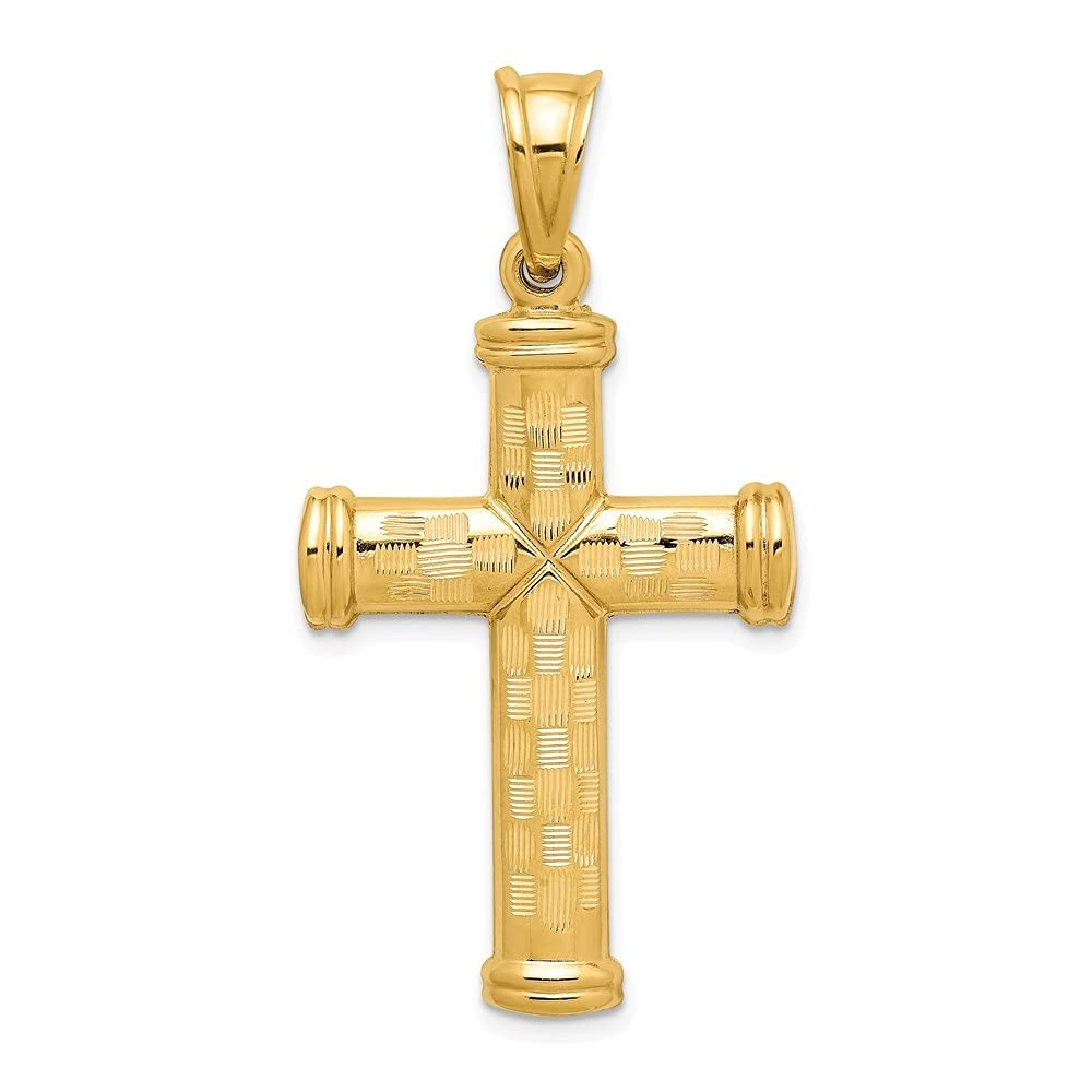 Diamond2Deal 14K Yellow Gold Hollow Diamond-cut Religious Crucifix Cross Pendant Fine Jewelry for Women