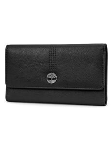 timberland leather rfid flap wallet clutch organizer, black (pebble)