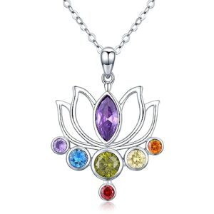 tangpoet 7 chakra necklace for women 925 sterling silver lotus flower pendant necklaces spiritual protection healing gemstones jewelry birthday christmas reiki meditation gifts for her mom wife