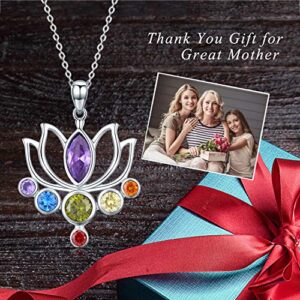 TANGPOET 7 Chakra Necklace for Women 925 Sterling Silver Lotus Flower Pendant Necklaces Spiritual Protection Healing Gemstones Jewelry Birthday Christmas Reiki Meditation Gifts for Her Mom Wife