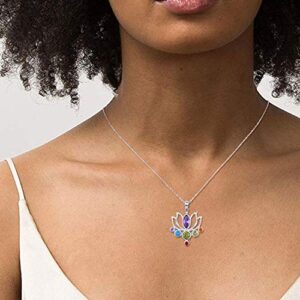 TANGPOET 7 Chakra Necklace for Women 925 Sterling Silver Lotus Flower Pendant Necklaces Spiritual Protection Healing Gemstones Jewelry Birthday Christmas Reiki Meditation Gifts for Her Mom Wife