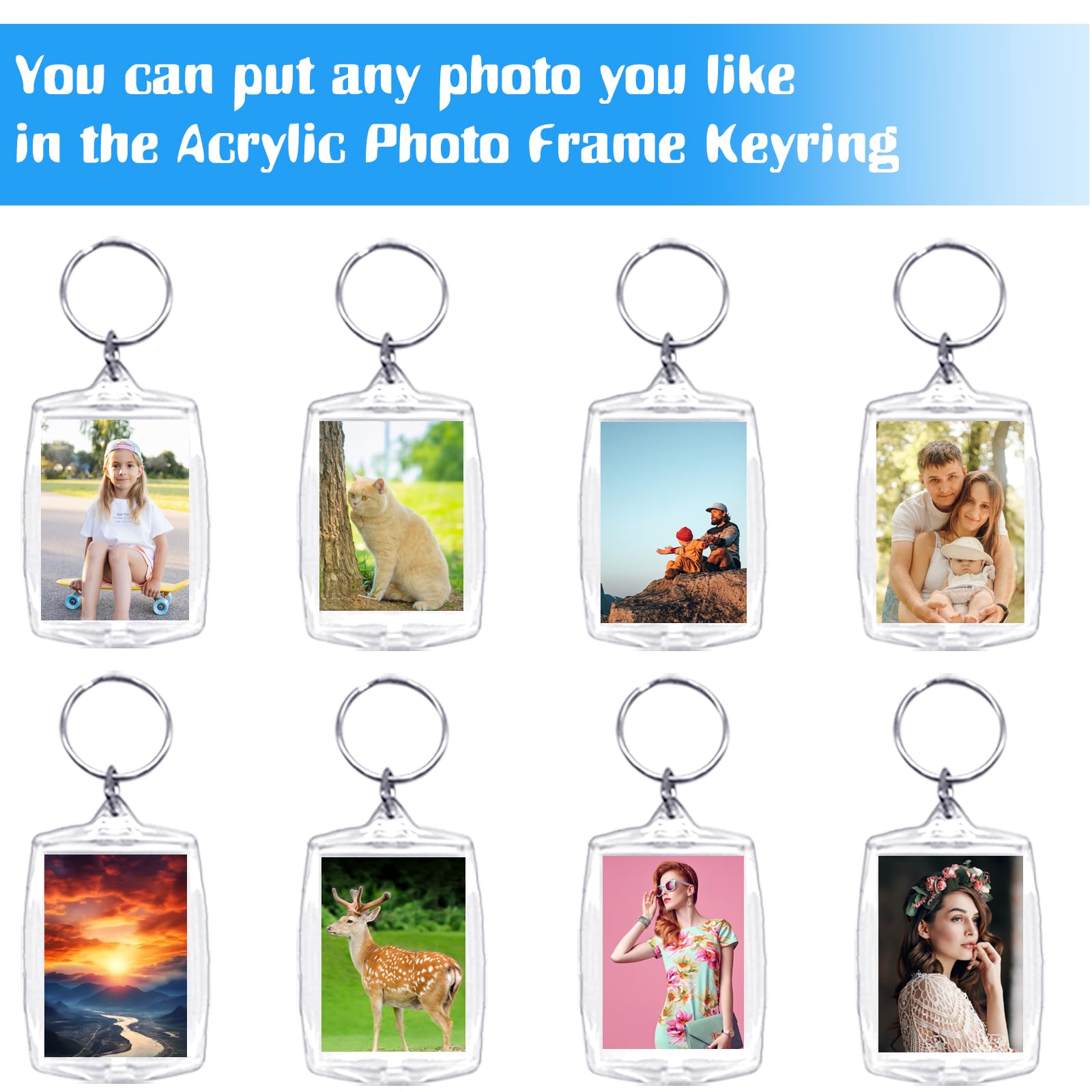 Baaxxango 30pcs Acrylic Photo Frame Keyring,2.16 x 1.5inch/5.5 x 4cm Personalized Keychains,Clear Picture Keychain as Gift,Suit for Artwork