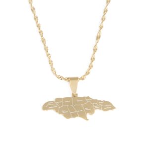 stainless steel jamaica map with city pendant necklace for women jamaica maps chain (gold color)