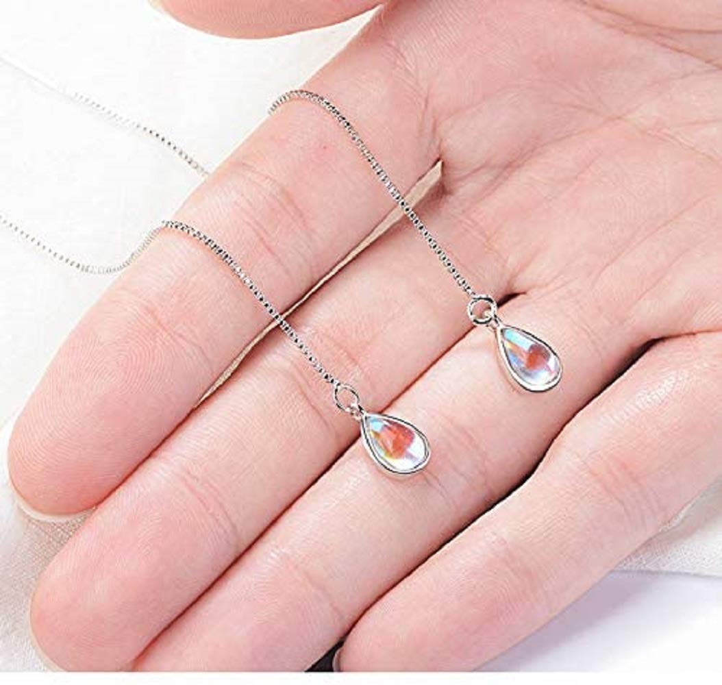 Elegant 925 Sterling Silver Drop Earrings Colorful Droplet Dangle Threader Earrings For Women