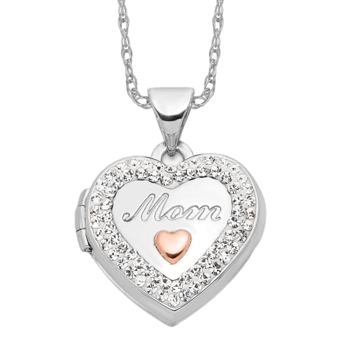 IceCarats 14K White Gold Rose Pink Rhinestone Crystals Mom Heart Love Personalized Photo Locket Necklace Mama Charm Mother Pendant 21mm x 15.75mm Only