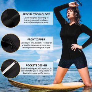 CtriLady Wetsuit Top, Women’s Wetsuit Long Sleeve Jacket Neoprene 2mm Wetsuits with 2 Zipper Pockets for Swimming, Diving, Surfing and Boating (Black, M)