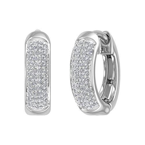 10K White Gold Round Diamond Ladies Huggies Hoop Earrings (1/4 Carat) (I1-I2 Clarity)