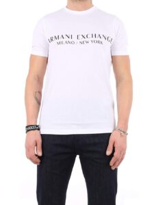 a｜x armani exchange men's short sleeve milan new york logo crew neck t-shirt, white, l