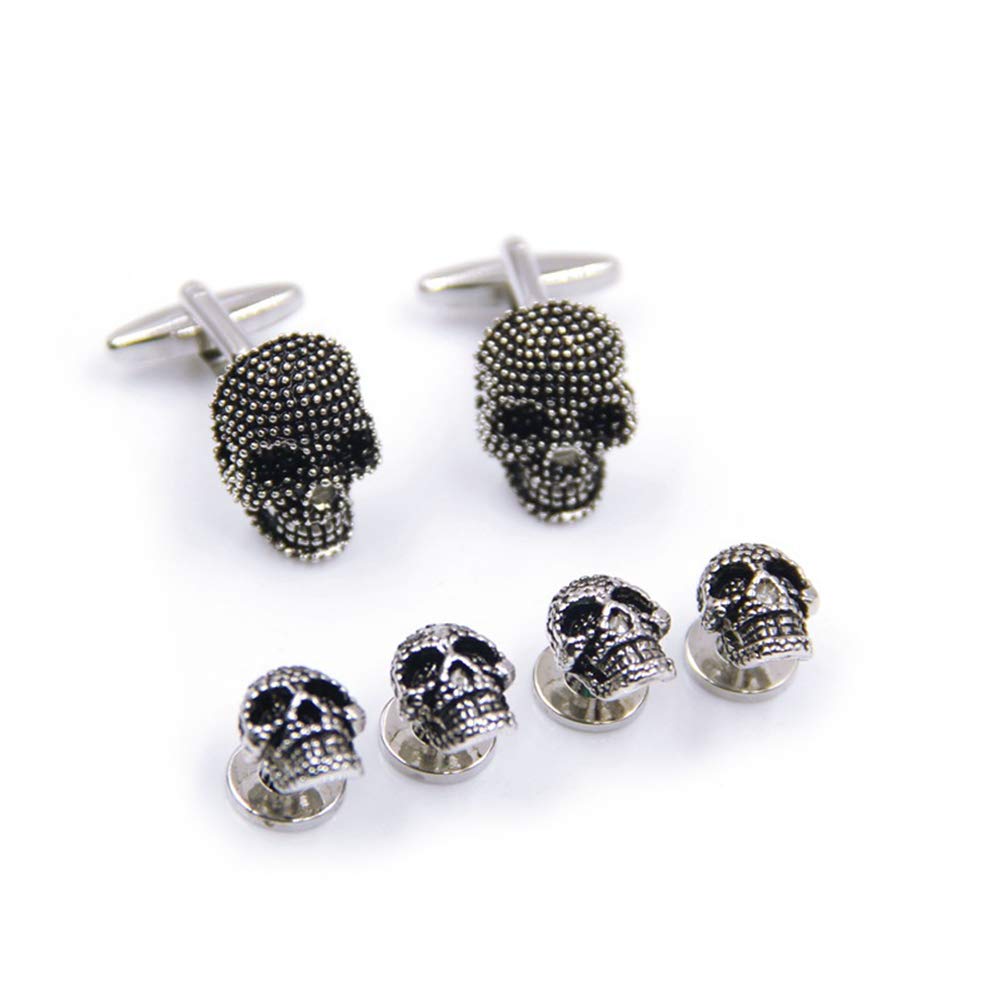 Black Skull Cufflinks and Dress Shirt Studs Set for Tuxedo Party Gift Accessories