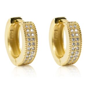 small iced cz hoops with cubic zirconia 14k yellow gold plated 925 sterling silver ear cuff 12mm huggie hoop earrings wonderful gift choice for men and women