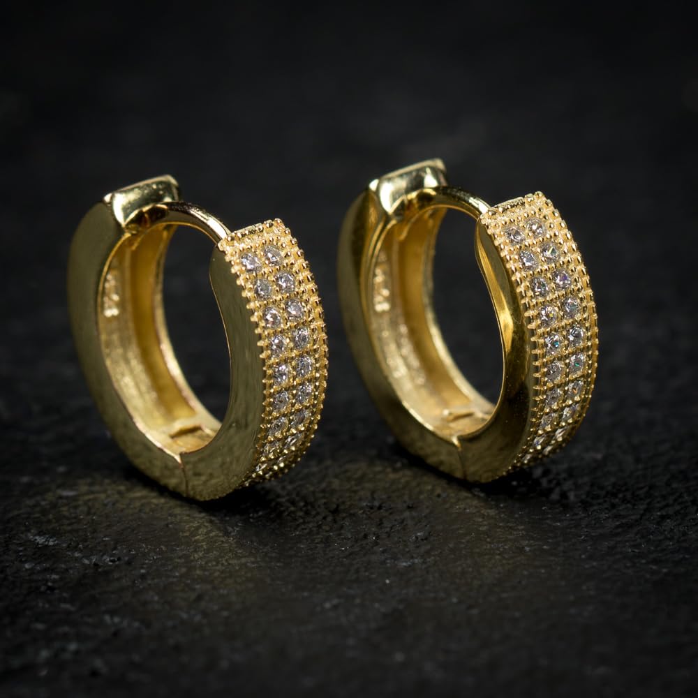 Small Iced CZ Hoops with Cubic Zirconia 14K Yellow Gold Plated 925 Sterling Silver Ear Cuff 12mm Huggie Hoop Earrings Wonderful Gift Choice for Men And Women