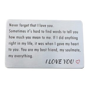 engraved wallet card insert, stainless steel anniversary wallet cards gifts from wife for husband men boyfriend