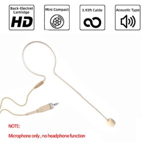 Sujeetec Headset Headworn Microphone - 3.5mm Screw Lock Head Microphone for Sennheiser Wireless System & Bodypack Transmitter – Beige Single Earhook Omnidirectional Headset Head Mic