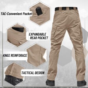 TACVASEN Hiking Pants Lightweight Cargo Pants for Men 9 Pockets Tactical Pants Water Resistant Quick Dry Work Pants for Men Construction Stretch Outdoor Khaki 40