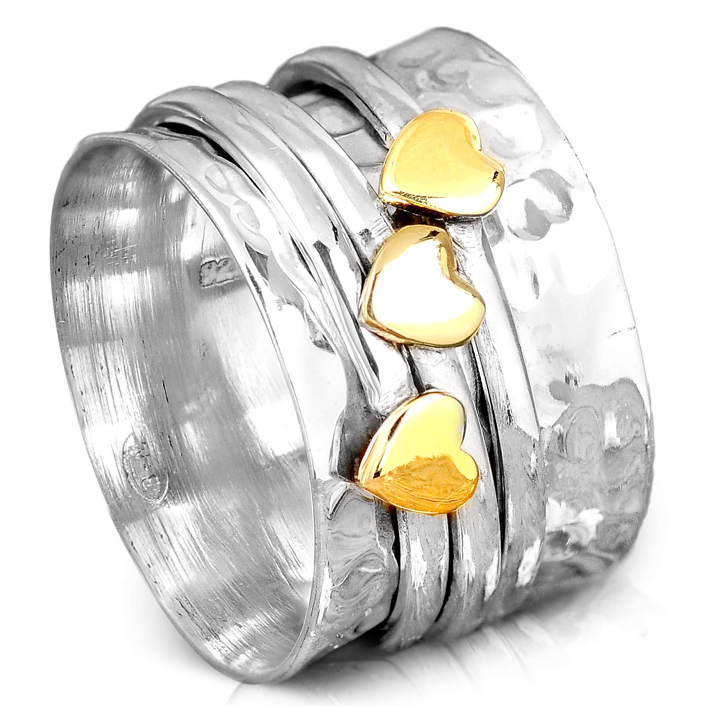 Boho-Magic Spinner Ring for Women 925 Sterling Silver with Brass Hearts and Fidget Bands (8)