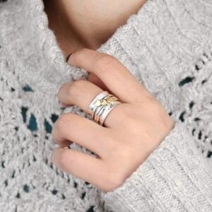 Boho-Magic Spinner Ring for Women 925 Sterling Silver with Brass Hearts and Fidget Bands (8)