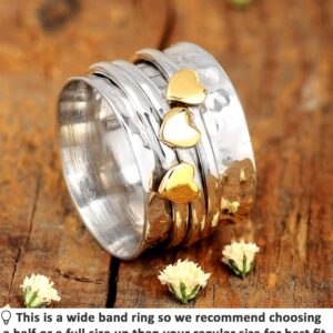 Boho-Magic Spinner Ring for Women 925 Sterling Silver with Brass Hearts and Fidget Bands (8)