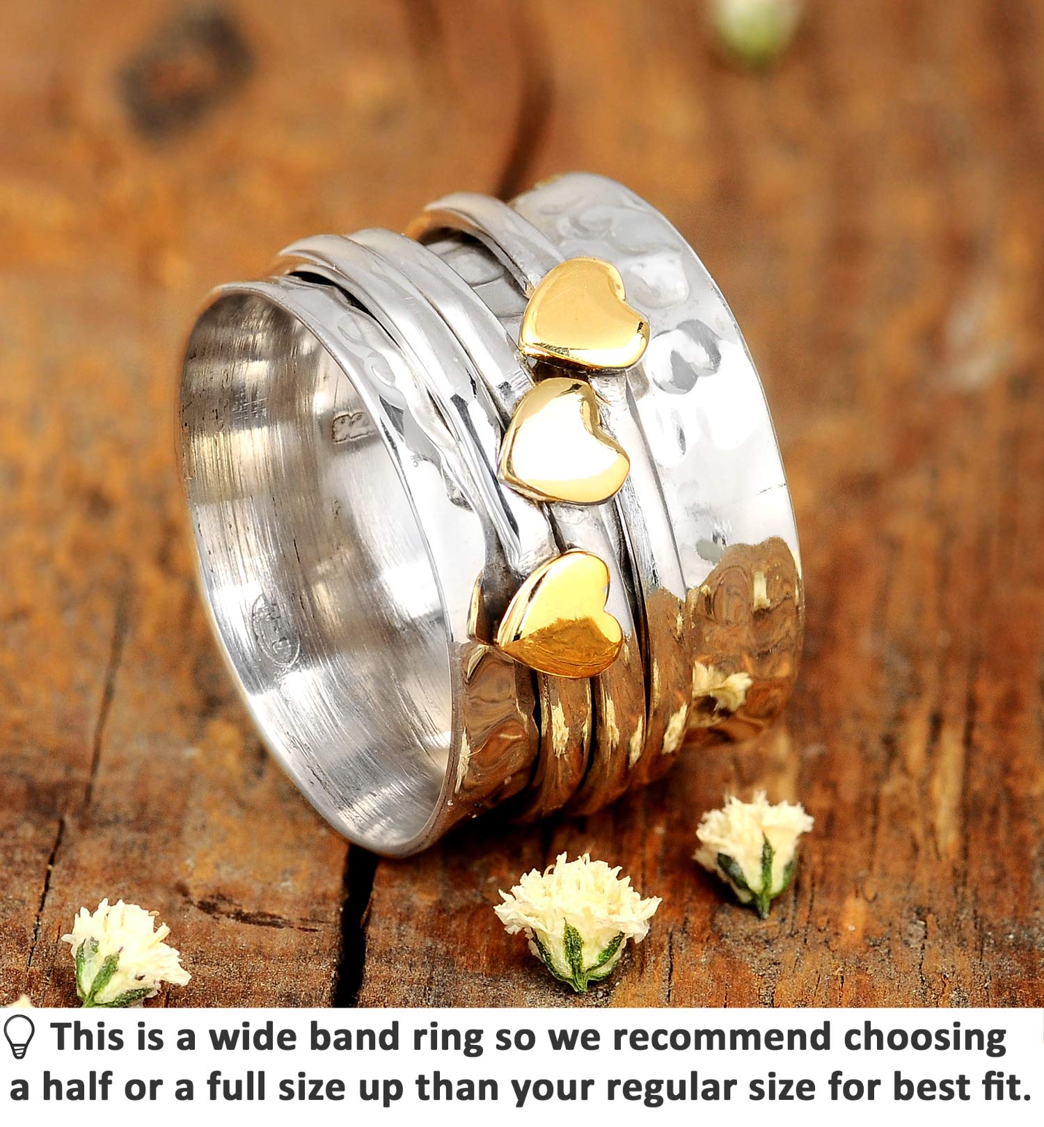 Boho-Magic Spinner Ring for Women 925 Sterling Silver with Brass Hearts and Fidget Bands (8)