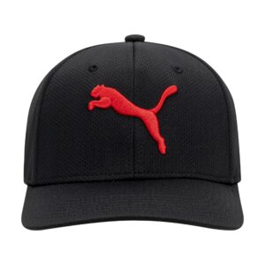 puma unisex adult evercat mesh stretch fit baseball cap, black/big red, large-x-large us