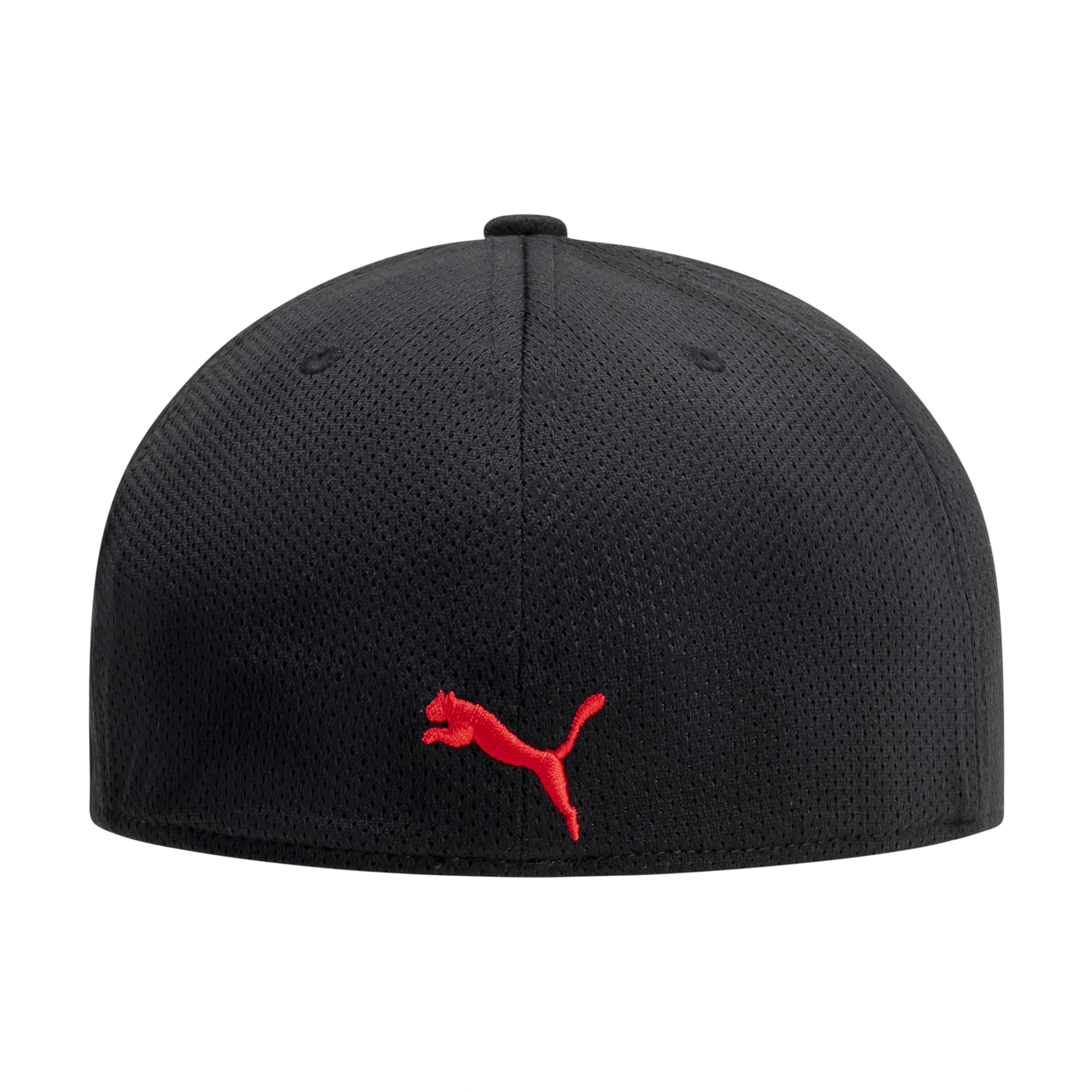 PUMA unisex adult Evercat Mesh Stretch Fit Baseball Cap, Black/Big Red, Large-X-Large US