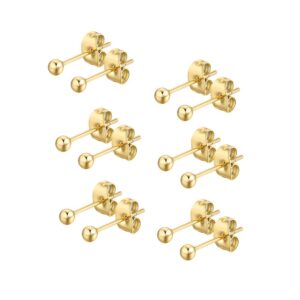 fosir 6 pair tiny women 14k gold plated ball stud earrings surgical stainless steel earrings set (3mm, gold)