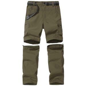 jomlun boys hiking pants kids cargo outdoor casual camping pants quick dry convertible zip off trousers army green