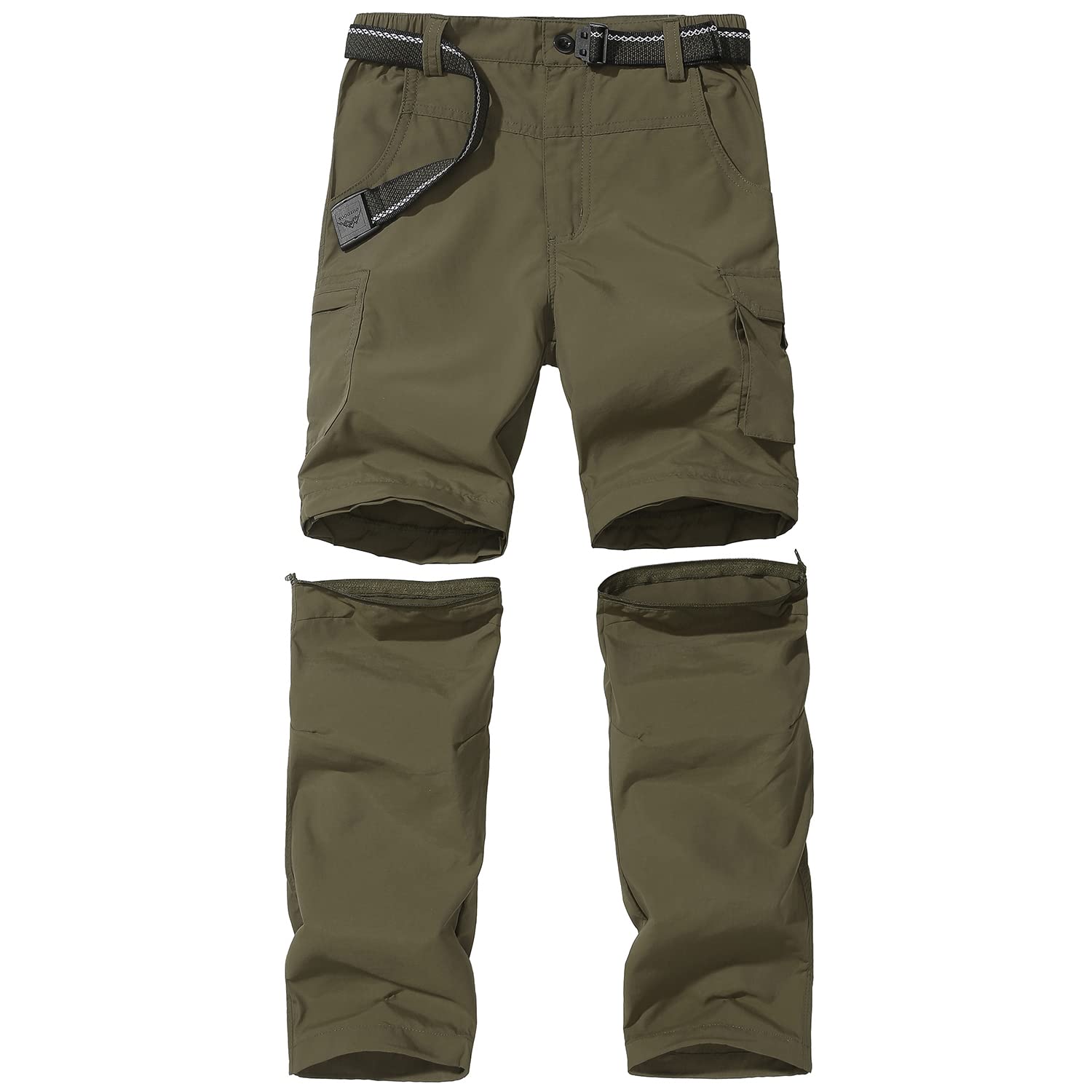 JOMLUN Boys Hiking Pants Kids Cargo Outdoor Casual Camping Pants Quick Dry Convertible Zip Off Trousers Army Green