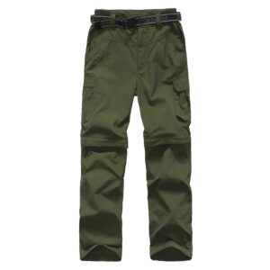 JOMLUN Boys Hiking Pants Kids Cargo Outdoor Casual Camping Pants Quick Dry Convertible Zip Off Trousers Army Green