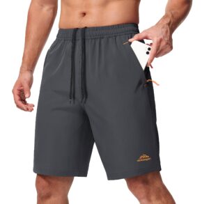 magcomsen gym shorts men with zipper pockets jogging shorts quick dry shorts camping running lightweight shorts dark grey 34