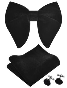 gusleson solid black bow ties for men velvet pre-tied bowtie and pocket square cufflink sets adult gifts (0571-18)