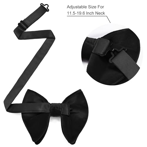 GUSLESON Solid Black Bow Ties For Men Velvet Pre-tied Bowtie and Pocket Square Cufflink Sets Adult Gifts (0571-18)