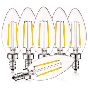 luxrite 4w vintage candelabra led bulbs dimmable, 400 lumens, 3000k soft white, led chandelier light bulbs 40w equivalent, clear glass, filament led candle bulb, ul listed, e12 base (6 pack)