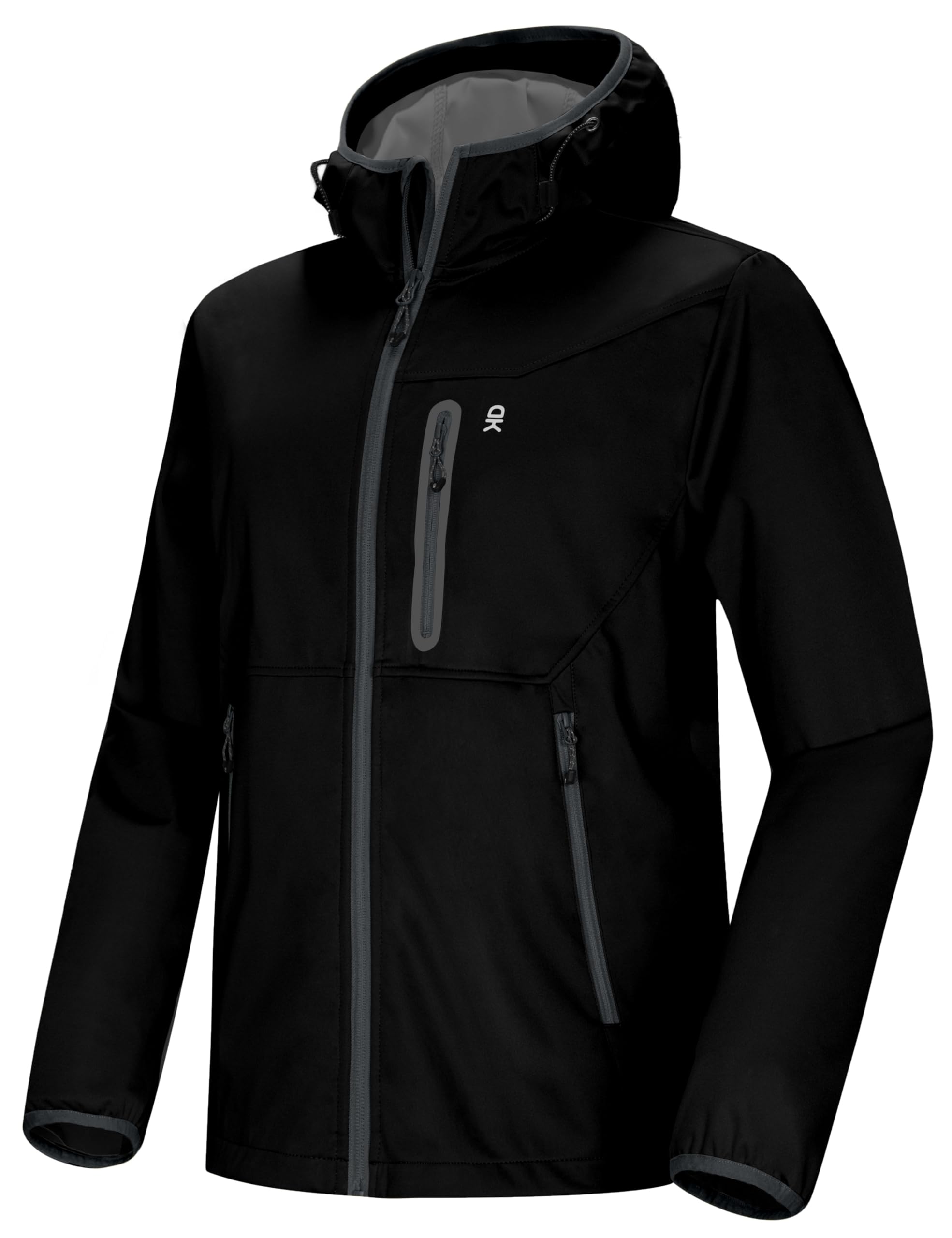 Little Donkey Andy Men's Lightweight Hooded Softshell Jacket for Running Travel Hiking, Windproof, Water Repellent Black Size L