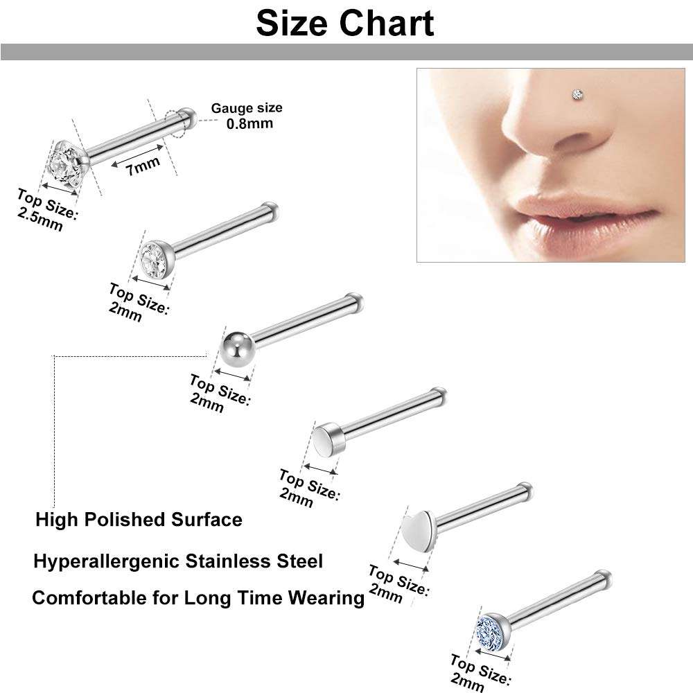 ONESING 36 Pcs Nose Rings for Women Nose Piercings Jewelry Nose Studs 20G Nose Rings Hoop Screw Stainless Steel for Women Men