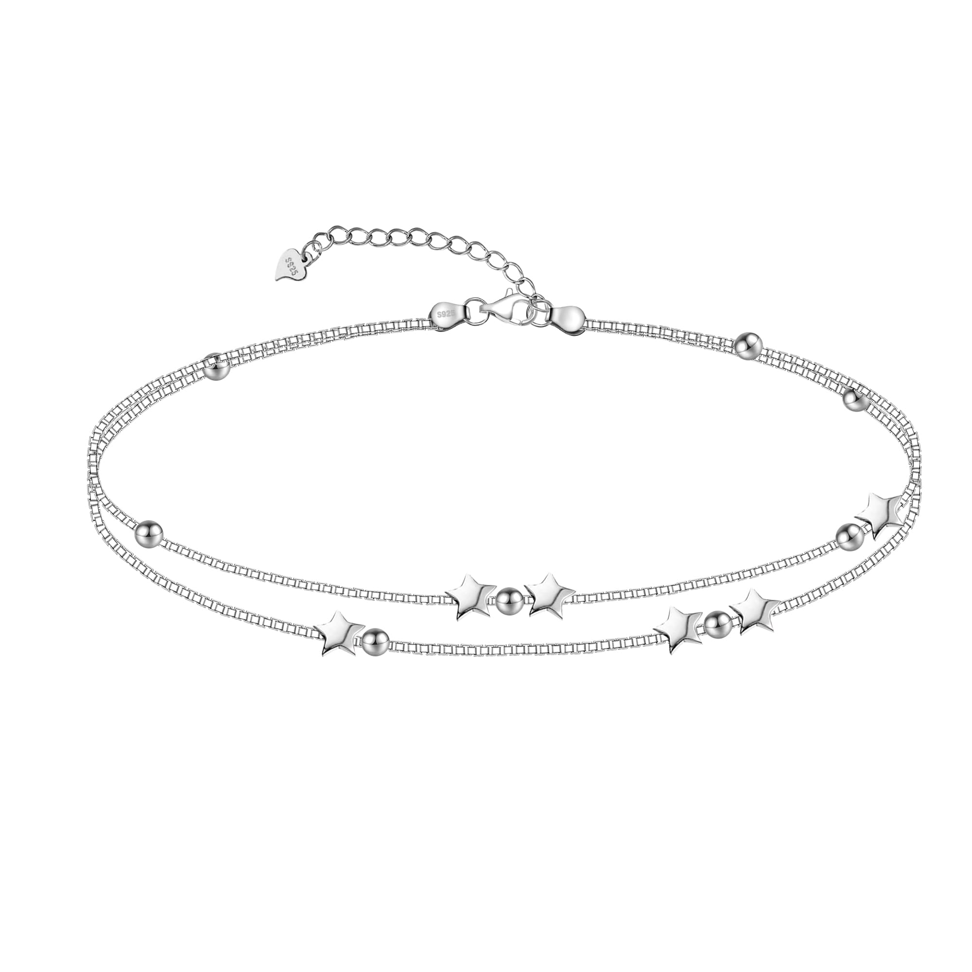 Layered Star Bracelets 925 Sterling Silver Star Bracelets for Women Double Chain Bracelets Friendship Bracelets Mother's Day Jewelry Gifts