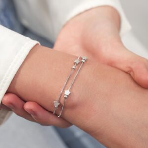 Layered Star Bracelets 925 Sterling Silver Star Bracelets for Women Double Chain Bracelets Friendship Bracelets Mother's Day Jewelry Gifts