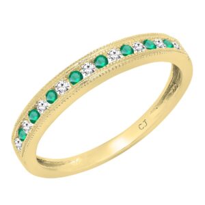 dazzlingrock collection round emerald & diamond ladies millgrain anniversary wedding stackable band, 14k yellow gold, size 7