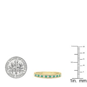 Dazzlingrock Collection Round Emerald & Diamond Ladies Millgrain Anniversary Wedding Stackable Band, 14K Yellow Gold, Size 7