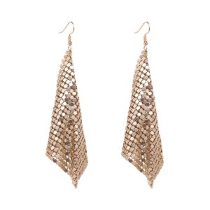 long dangle trendy women earrings trendy women metal mesh grid sequins tassel long drop earring (gold)