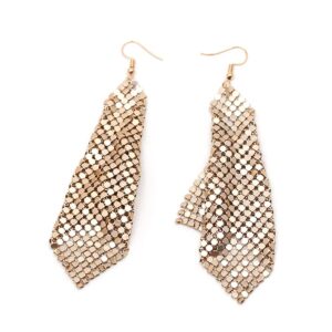 Long Dangle Trendy Women Earrings Trendy Women Metal Mesh Grid Sequins Tassel Long Drop Earring (Gold)