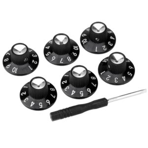 musiclily pro inch size guitar witch hat knobs vintage skirted amp knobs with set screw for fender amplifier effect pedal, black (set of 6)