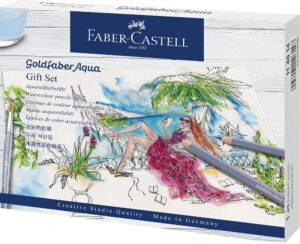 faber-castell goldfaber aqua watercolor gift set - watercolor pencils for adults, includes watercolor paper and accessories