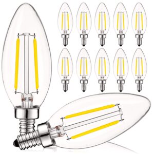 luxrite 4w vintage candelabra led bulbs dimmable, 400 lumens, 3000k soft white, led chandelier light bulbs 40w equivalent, clear glass, filament led candle bulb, ul listed, e12 base (12 pack)